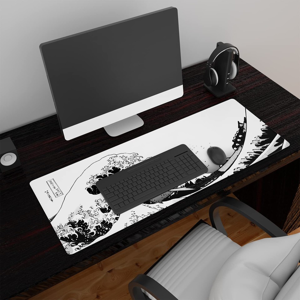 Japanese Wave Mouse Pad Extended XL Mousepad with AntiSlip Base Cool ...
