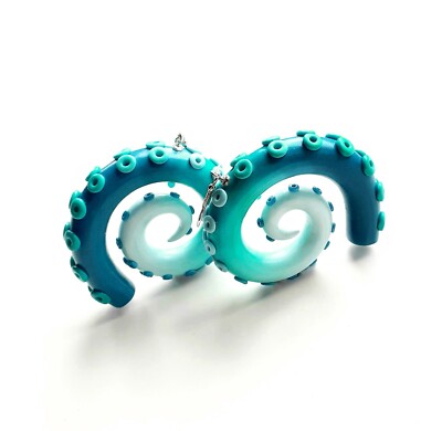 Octopus Tentacle Coil Earrings Turquoise Ombre | eBay