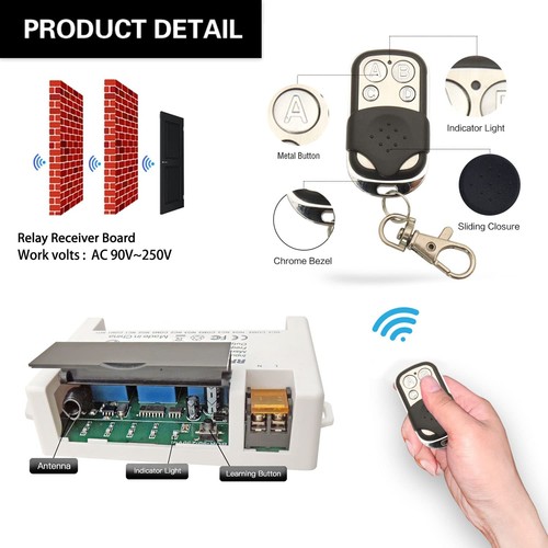 4 Channels Wireless Relay Remote Control Switch 433Mhz RF AC 110V 120V ...