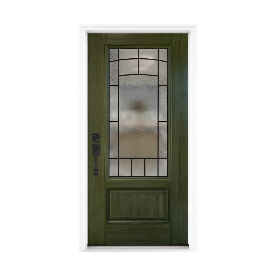 36x80in Fiberglass Front Door, Smooth Brushed Exterior KD Door with ...