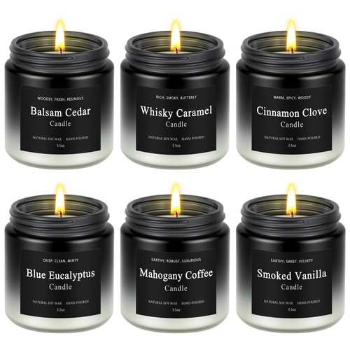 6 Pack Men Candles for Home Scented, Soy Wax 200 Hour Long Lasting ...
