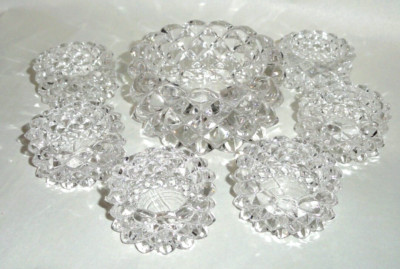 Vintage Master & 6 Open Salt Cellars ~ EAPG Diamond Quilted Hobnail ...