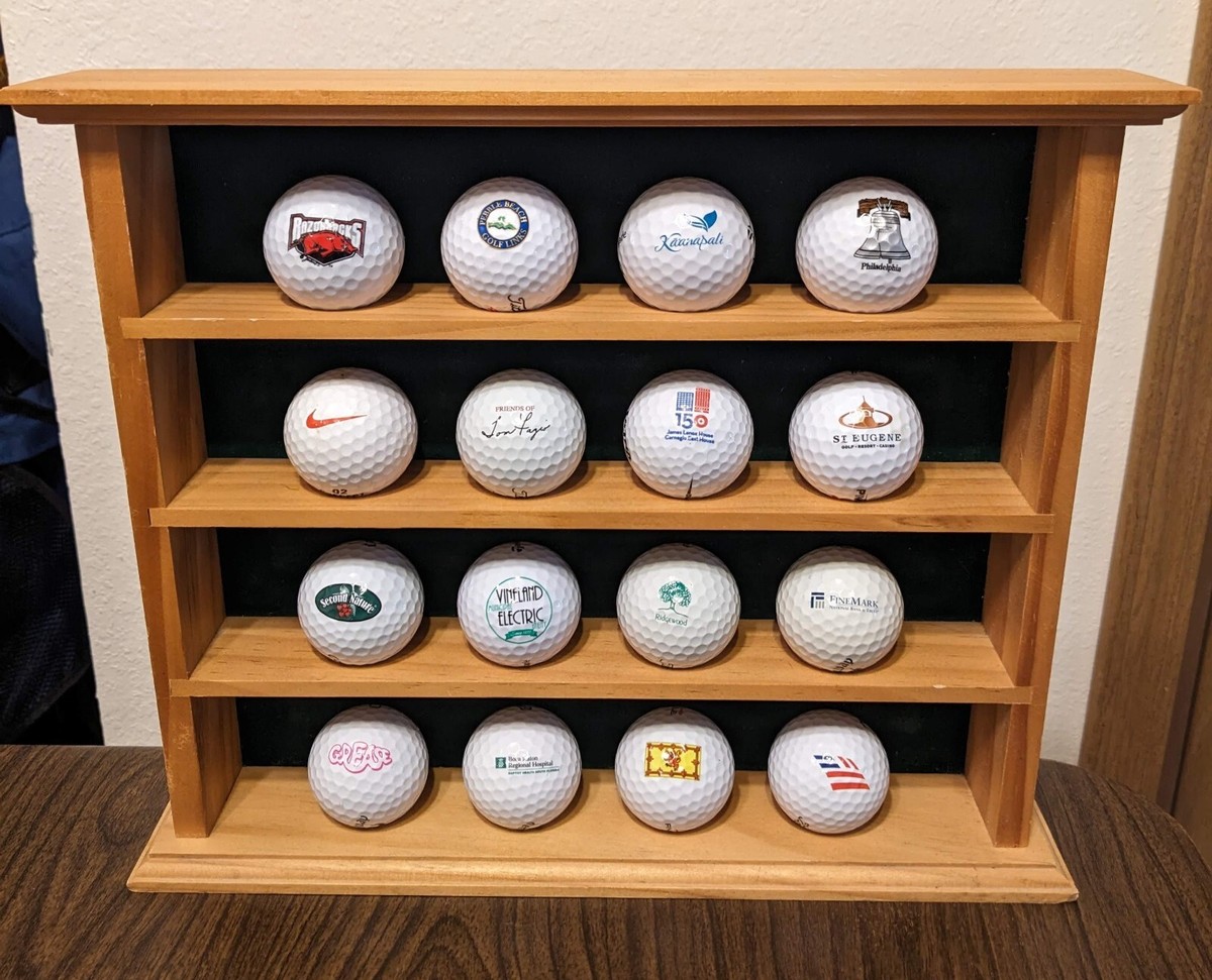 Golf Ball Display Case Wall Mounted Wood Golf Ball Holder Frame Shelf,