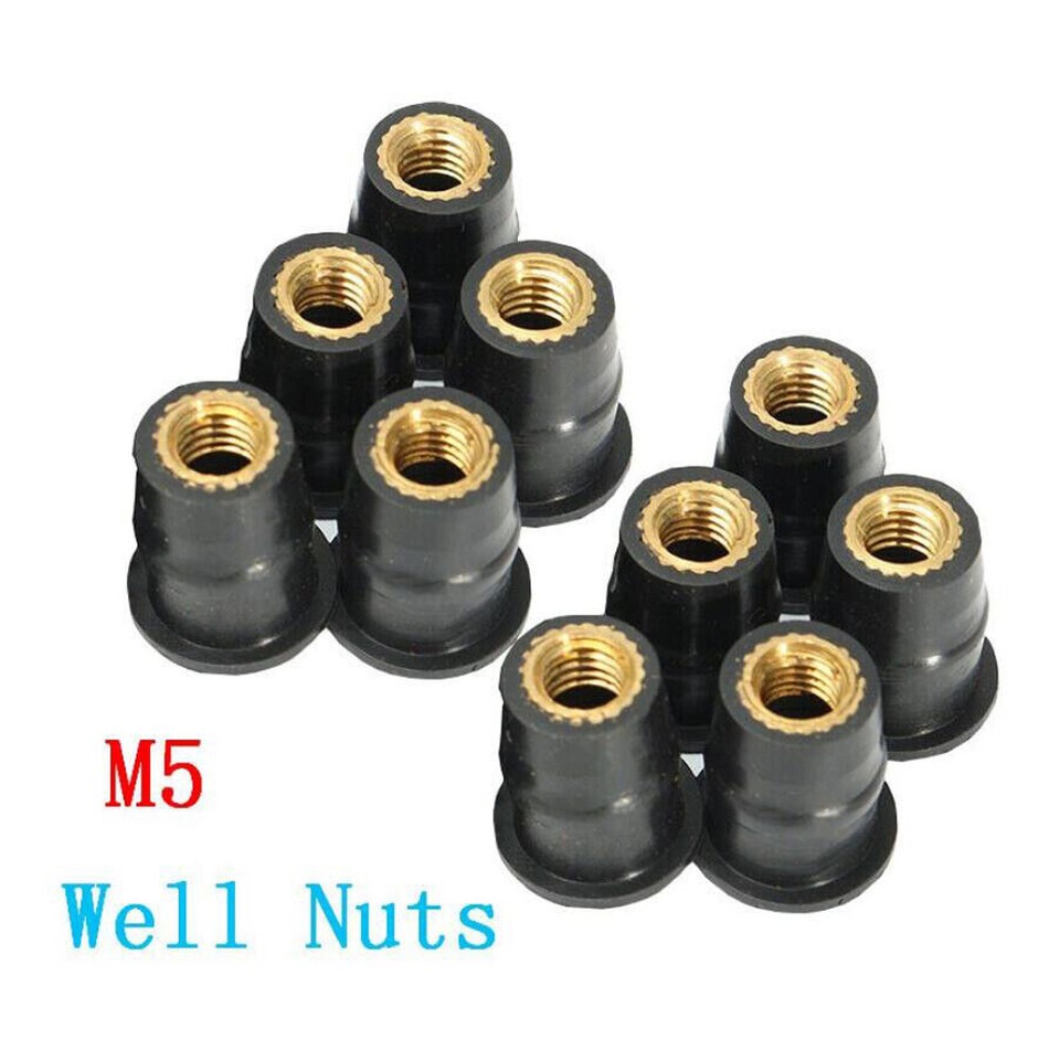 100PCS M5 Rubber Motorcycle Wellnut Metric Windscreen well Nuts Brass ...