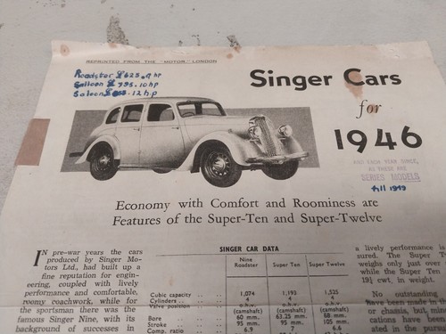 1946 SINGER SUPER TEN Saloon Australian ROAD TEST Sales Brochure | eBay ...
