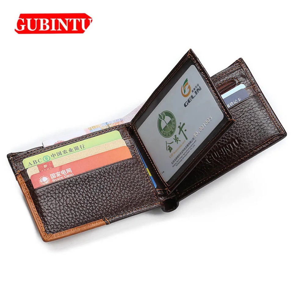 Genuine Leather Men Wallets Coin Pocket Zipper Real Men's Leather ...