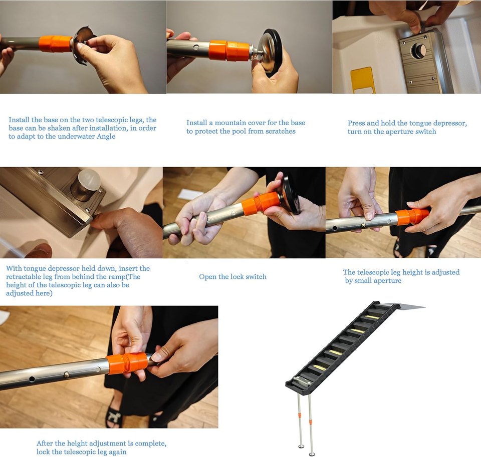 Foldable Dog Pool Ramp with 33" Legs for Free Height Adjustment,Safe ...