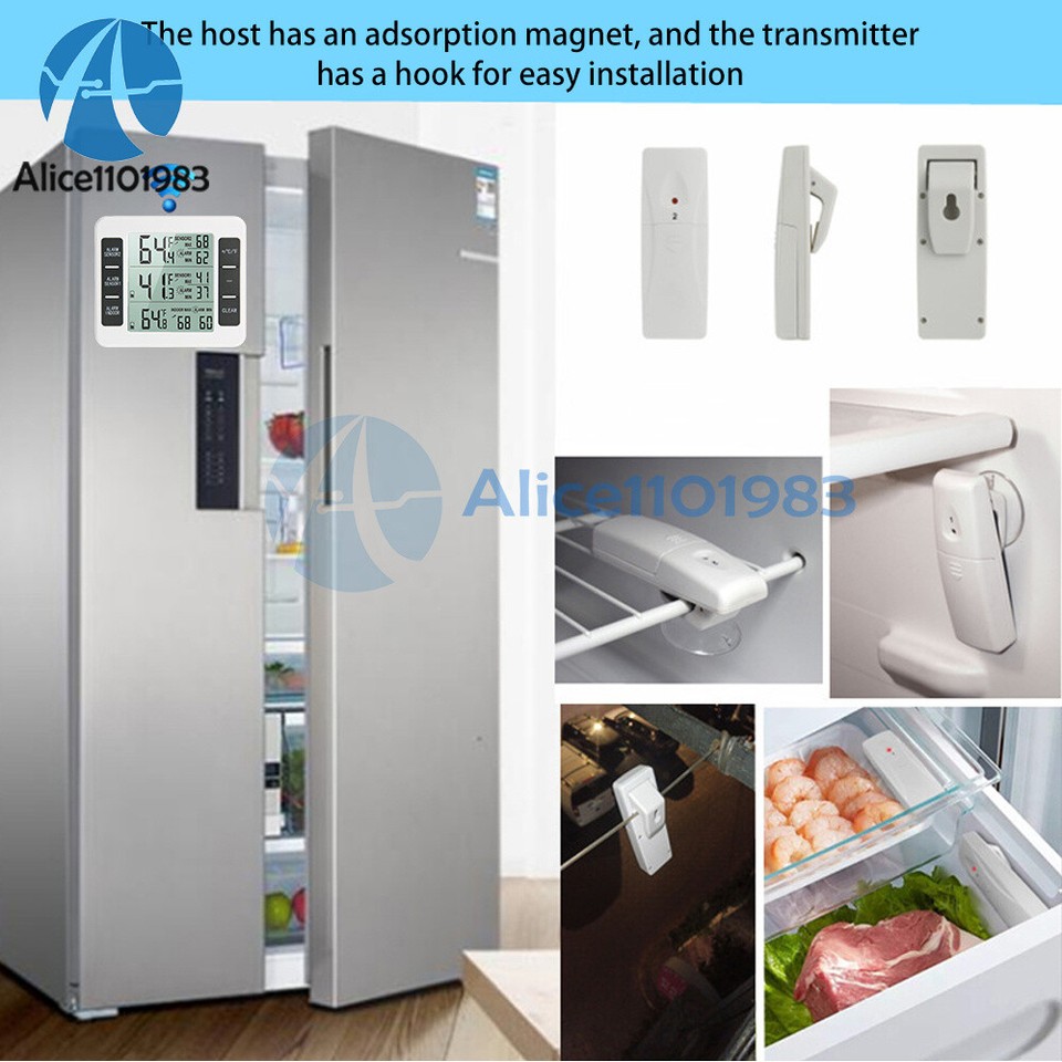 Wireless Digital Refrigerator Freezer Thermometer Temp Alarm Dual ...