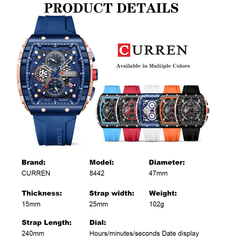 2023 CURREN Men's Luxury Quartz Watch Sports Square 3 Bar Luminous ...