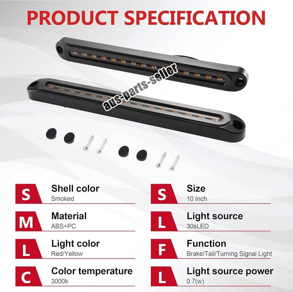 2X 10inch LED Truck Brake Flowing Turn Signal Tail Light Bar Strip DRL ...