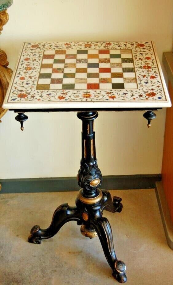15"x15" White Marble Chess Table Top, Chess Set With Pieces, inlay Work ...