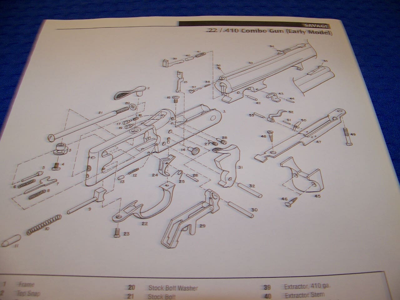 SAVAGE .22/.410 COMBO (EARLY) &24/C/D SER M/P/S ..LEGEND/EXPLODED VIEW ...
