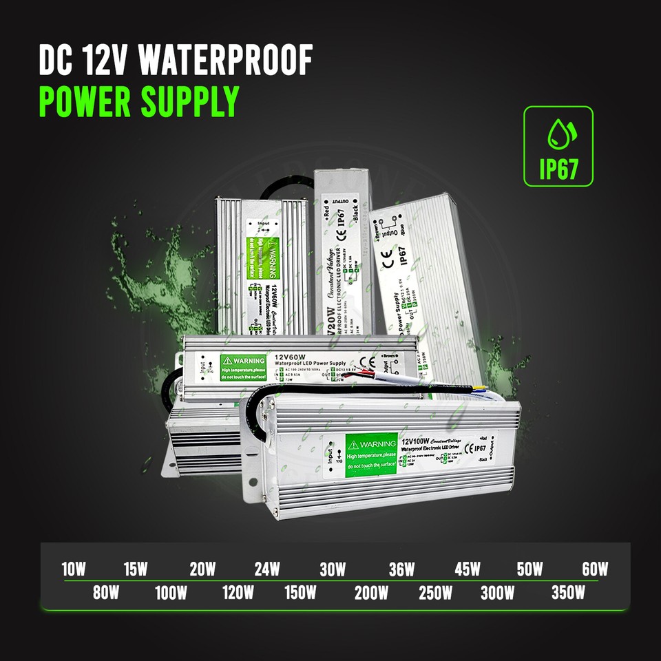 IP67 Waterproof Power Supply PSU AC 240V -DC 12V Transformer LED Driver ...
