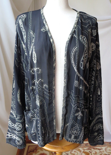 CHICO'S 2 OPEN FRONT THIN CARDIGAN LONG SLEEVE BLACK EMBROIDERED TOP ...