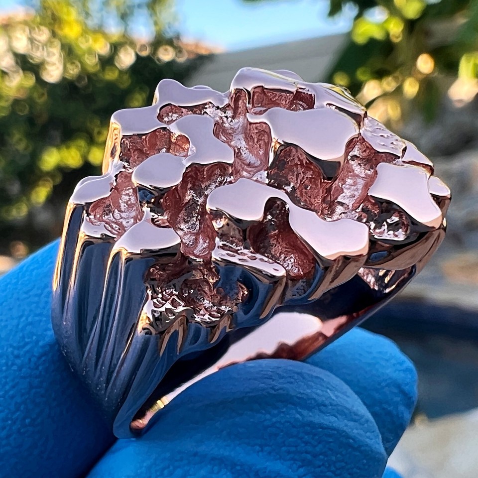 14K Rose Gold Plated over Real Solid 925 Sterling Silver Nugget Ring ...