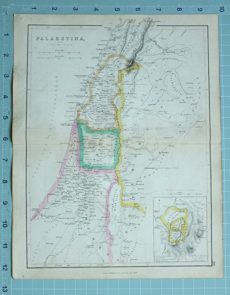 1856 ANCIENT MAP PALAESTINA PALESTINE JUDAEA JERUSALEM BEZETHA SAMARIA ...