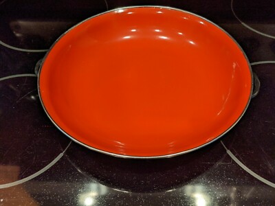 Vintage EMO CELJE Enamel Enamelware Saute Pan Orange ~ YUGOSLAVIA - 10. ...