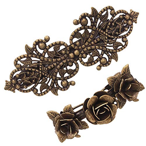 2PCS Retro Vintage Metal French Barrette Clip Hair Clasp Roses Bronze ...