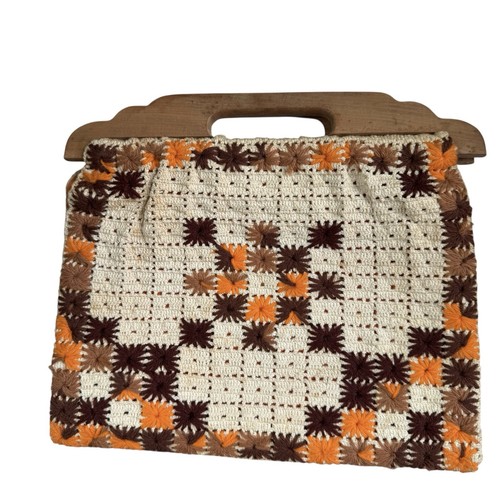 70s Vintage Purse Handmade Bermuda Bag Wood Handle Multicolor Floral ...