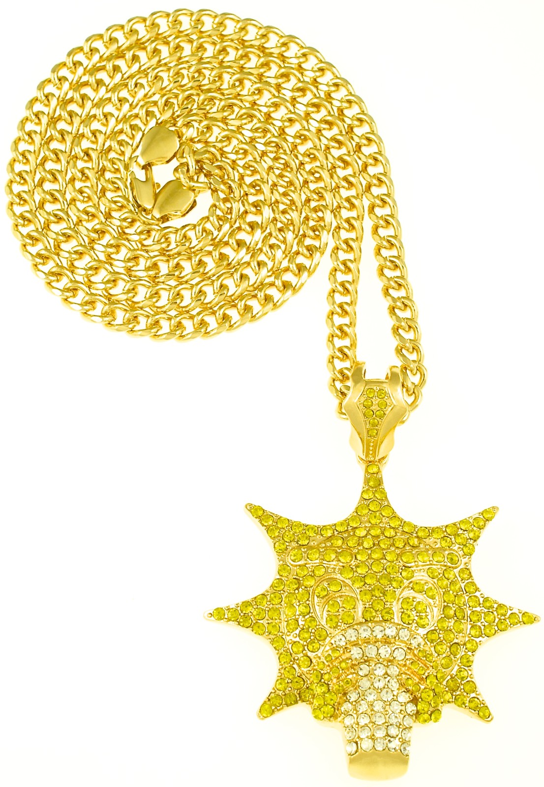 Gang Necklace New Glo Rhinestone Pendant 36 Inch 6mm Cuban Link Chain ...