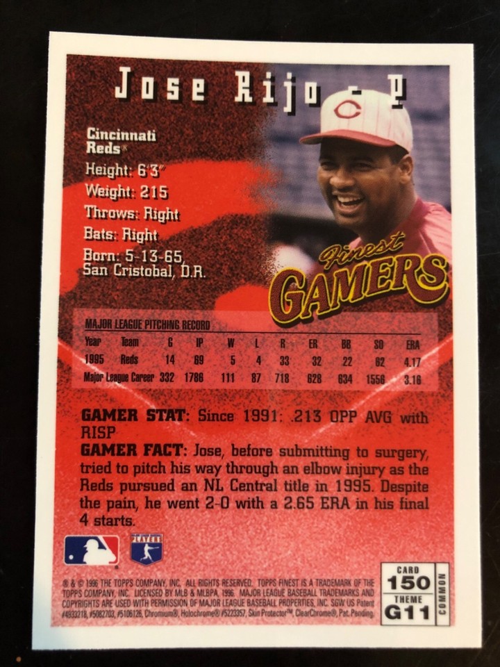 1996 Topps Finest Gamers Common #150 Reds Jose Rijo Baseball Card | eBay