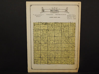 Iowa, Fayette County Map, 1927 Z2#09 Bethel Township | eBay