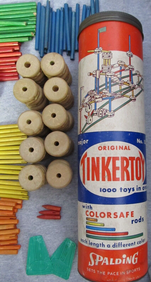 SPALDING TINKER TOY SET No. 136 Canister & 149 Tinkertoys | eBay