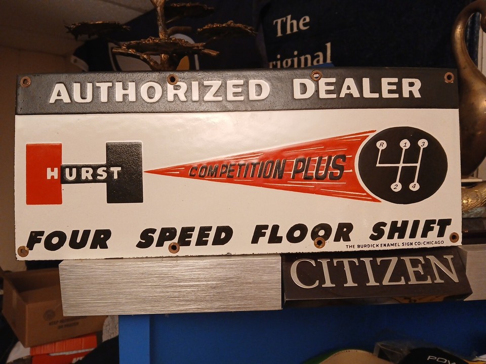 VINTAGE LARGE HURST SHIFTER DEALER PARTS MOPAR RACING PORCELAIN METAL ...