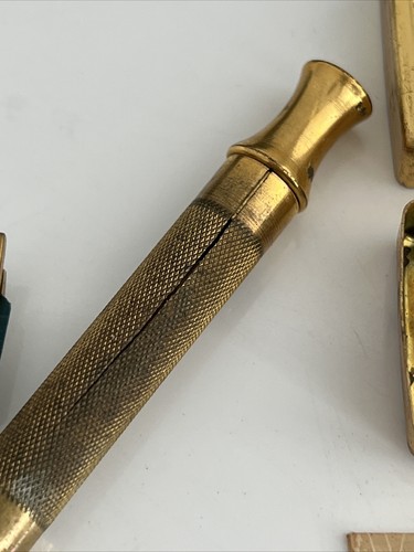 VINTAGE GILLETTE GOLD TONE 3-PIECE OPEN COMB SAFETY RAZOR W/CASE ...