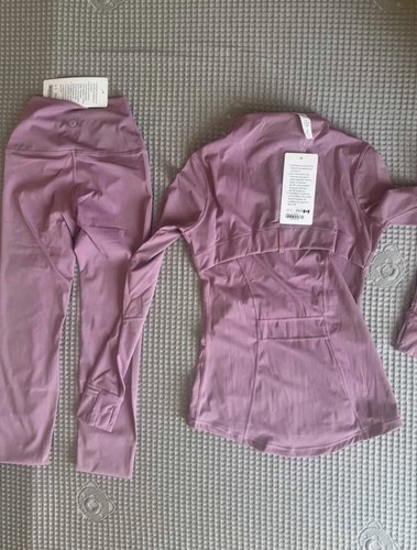 Lululemon Pink Track Jacket & Leggings Set Size 6 Lightweight Zip ...