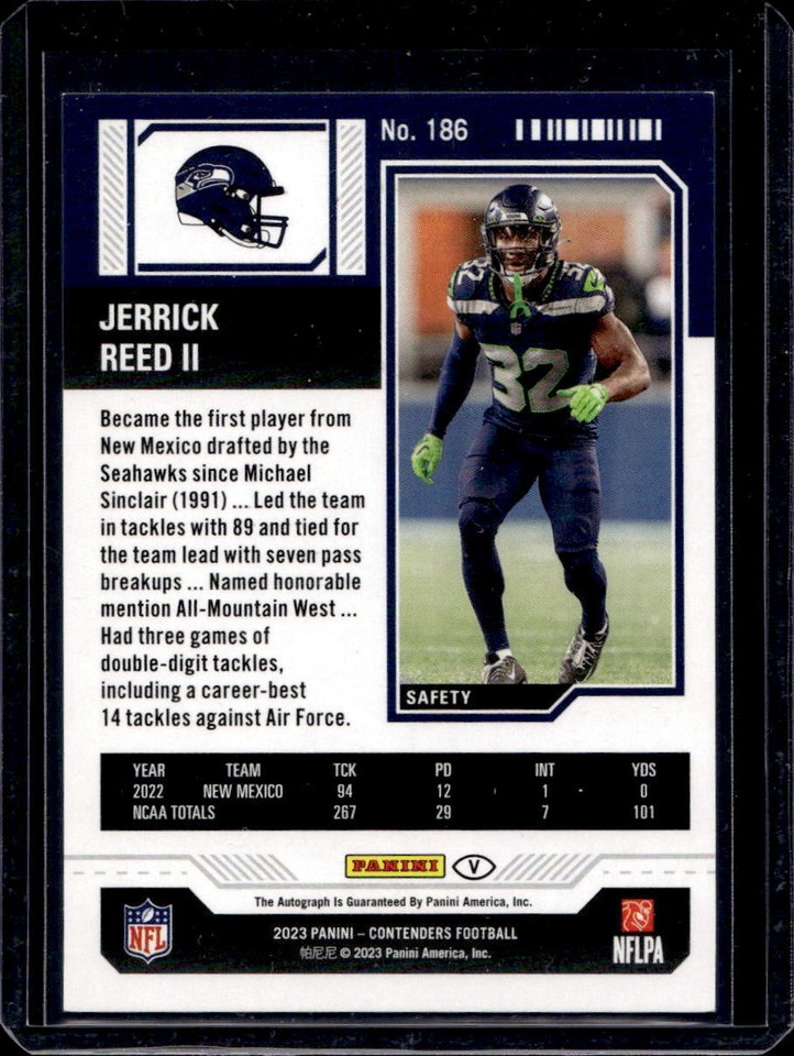 Jerrick Reed II 2023 Panini Contenders #186 Midfield Ticket Auto /50 ...