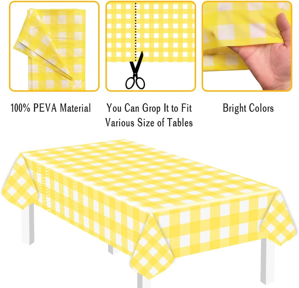 3 Pack Yellow Gingham Tablecloth 54 X 108 Yellow and White Checkered ...