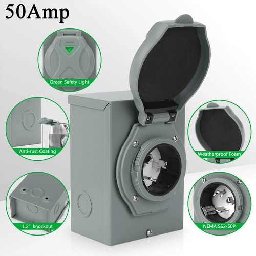 50 Amp Generator Inlet Box,125/250 Volt,NEMA SS 2-50P Power Inlet Box 3 ...