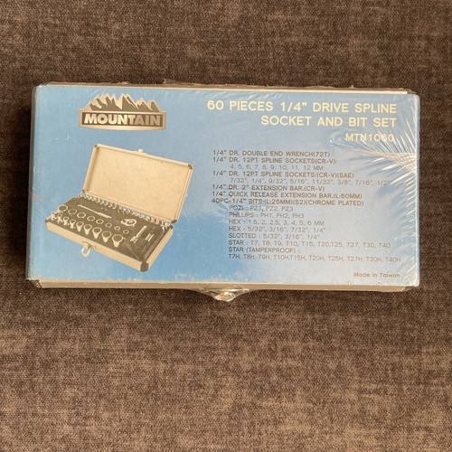 Mountain MTN1060 - 60 Pieces 1/4" Drive Spline Socket & Bit Set in Case ...