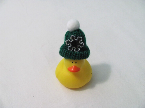 HAND DECORATED RUBBER DUCK WITH GREEN BEANIE W/ WHITE POM POM ...