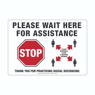 Please Wait Here for Assistance with STOP Sign Graphic, Vinyl Safety ...
