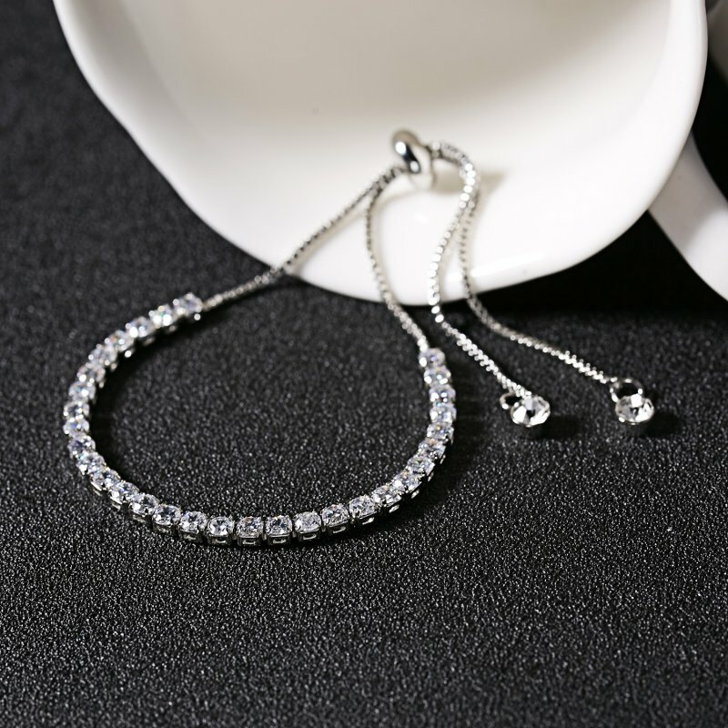 Fashion Cubic Zirconia 925 Silver Plated Bracelets Crystal Chain Women ...