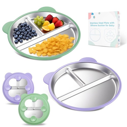 Stainless Steel Cute Toddler Divided Plates Baby Feeding Plates ...