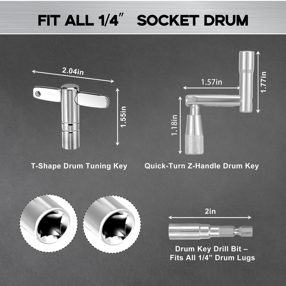Drum Key Set, 4PCS Drum Tuning Kit with Drill Bit, Speed Drum Key ...