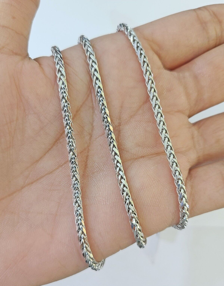 Real 10k White Gold Palm Chain 22 Inch 3mm Necklace Men's Genuine 10kt ...