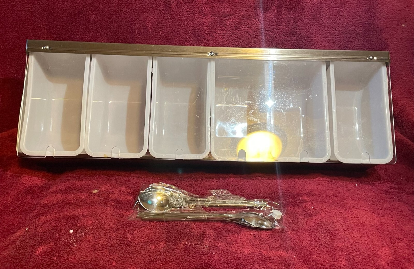 Stainless Steel 6-Compartement Condiment Tray with Spoons by Living ...