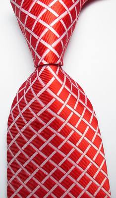 New Classic Checks Orange Red White JACQUARD WOVEN 100% Silk Men's Tie ...
