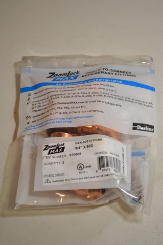 Parker ZoomLock MAX 870605 Refrigerant Press Fittings 3/4" x 90D Elbow ...