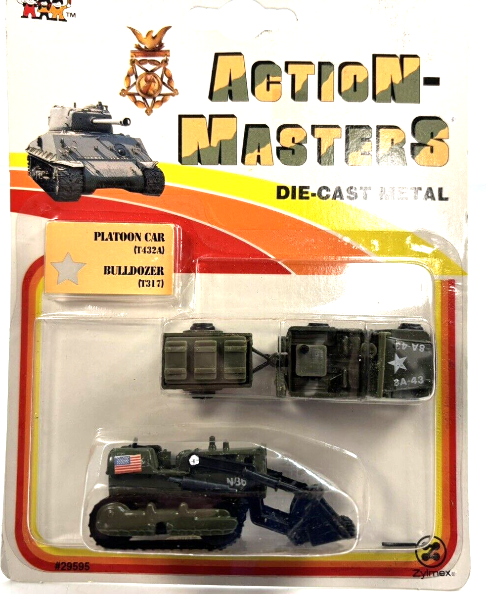 HO ZEE Action Masters Die Cast Metal Platoon Car & Bulldozer 1:87 Orig ...
