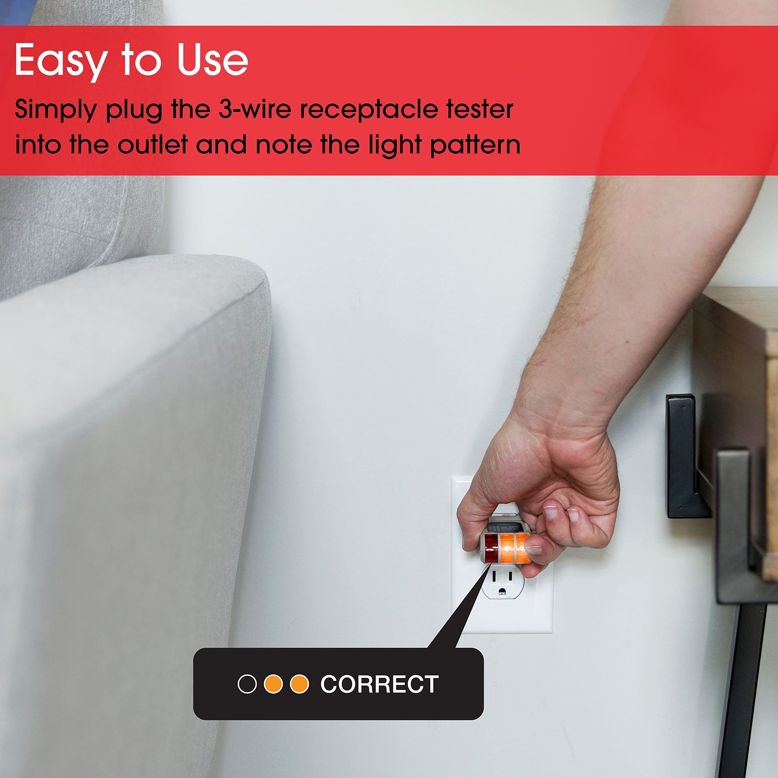 Power Gear Receptacle Tester, Standard 3-Wire, Circuit Analyzer, 110 ...
