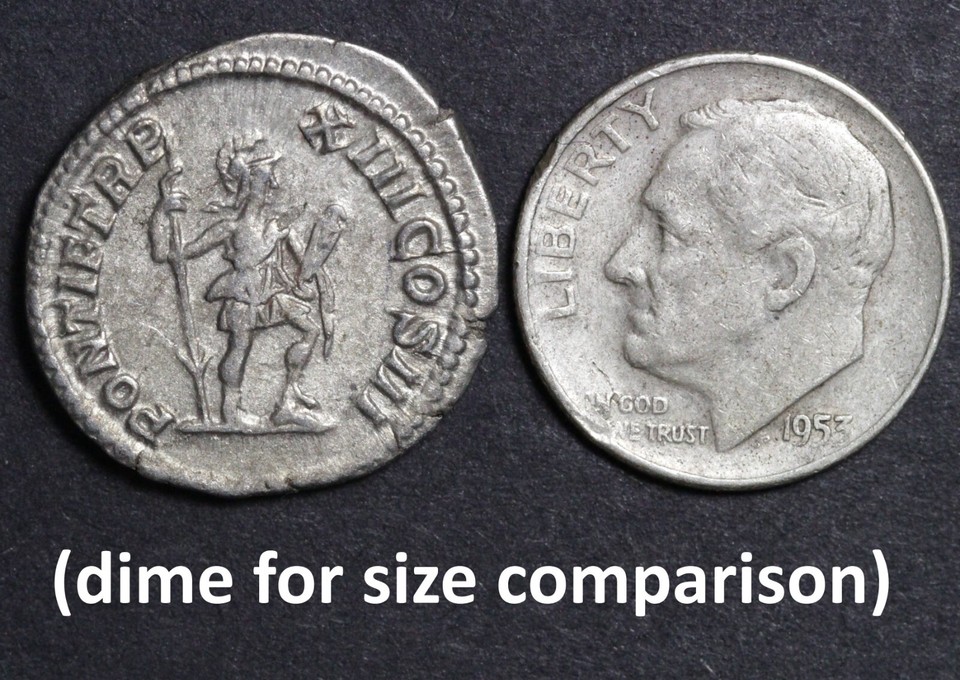 Virtus God of Bravery Denarius 210AD Ancient Roman Empire Silver Coin ...