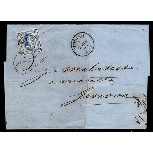 SP792 - 1863 Piego 15 Cent Lithographic Sas.12 - Cancellation Turin 4 ...
