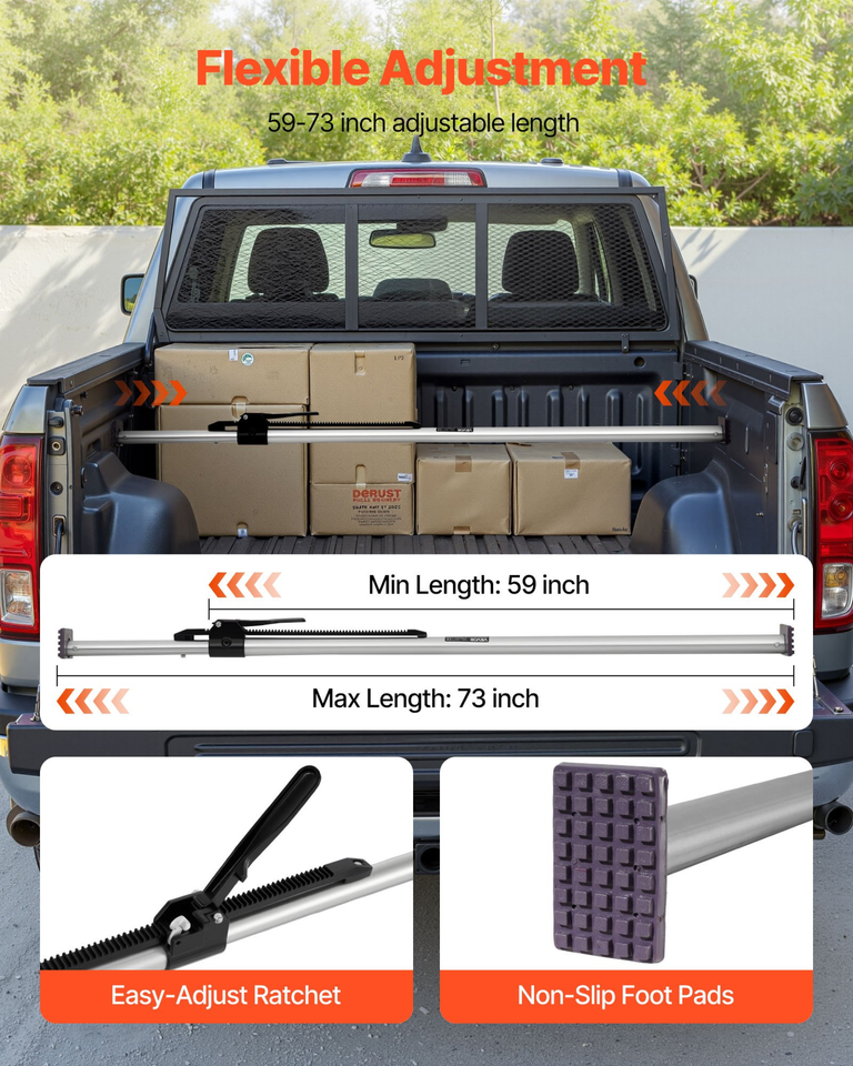 Ratcheting Cargo Bar 59"-73" Heavy Duty Steel Load Lock Bar for Pickup ...
