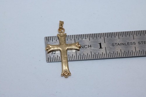 14K Yellow Gold Cross Pendant Puffed Charm 1" tall | eBay