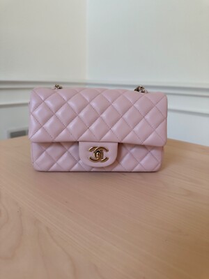 New 24S Chanel Light Pink Classic Mini Flap Bag Handbag 2024 Rare Gold ...